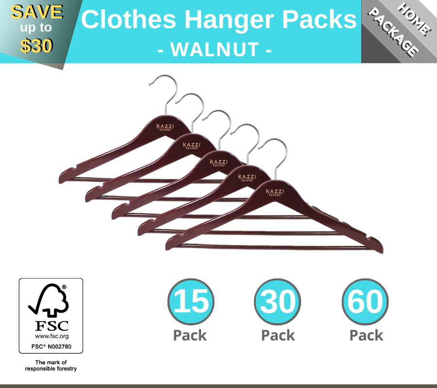 Clothes Hangers - Bulk Packs - Walnut Beech Wood – Kazzi Kovers